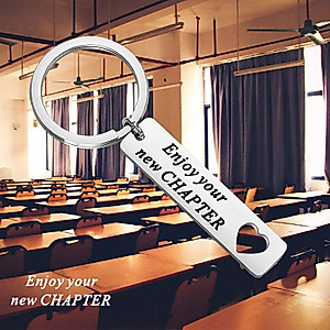 SEIRAA Retirement Gift Enjoy Your New Chapter Keychain New Beginnings Jewelry Bookworm Gift Librarian Teacher Jewelry (Enjoy Your New Chapter)