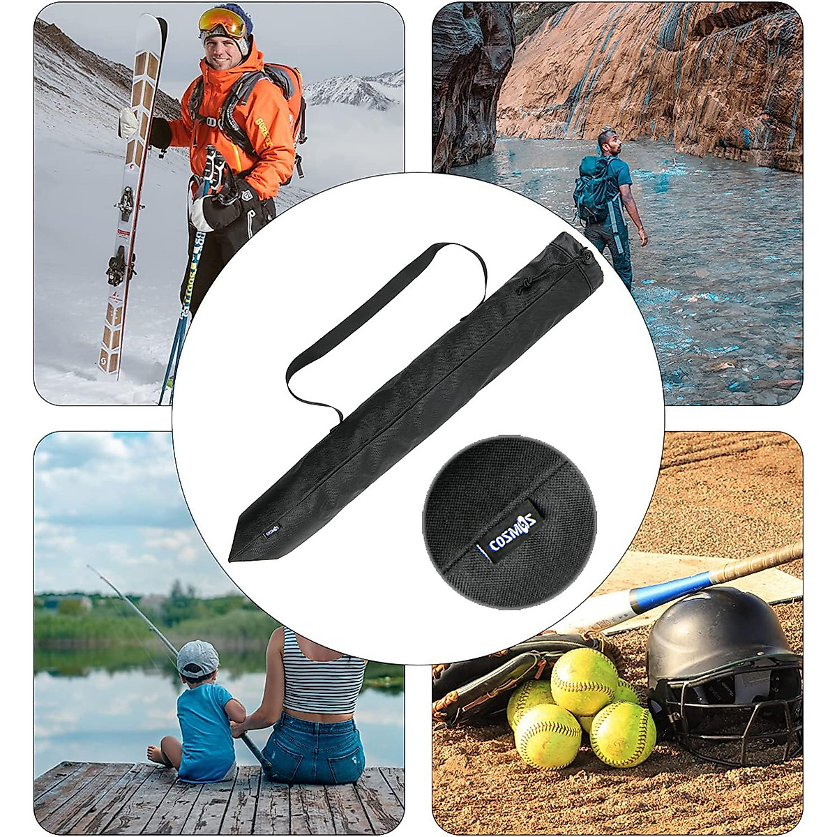 Cosmos Portable Trekking Poles Carrying Bag Tent Poles Bag Replacement Storage Bag Pouch for Walking Stick Trekking Hiking Poles, 27.5 Inches Length, Black