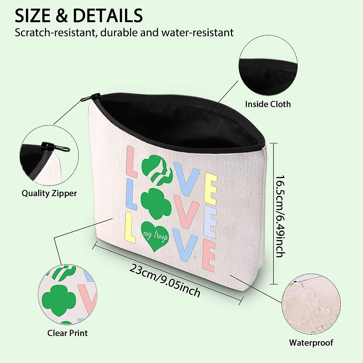 FOTAP Scout Crew Gift Love My Troop Makeup Bag Girl Scout Survival Kit Scout Inspirational Makeup Bag Scout Leader Gift (SCOUT love)