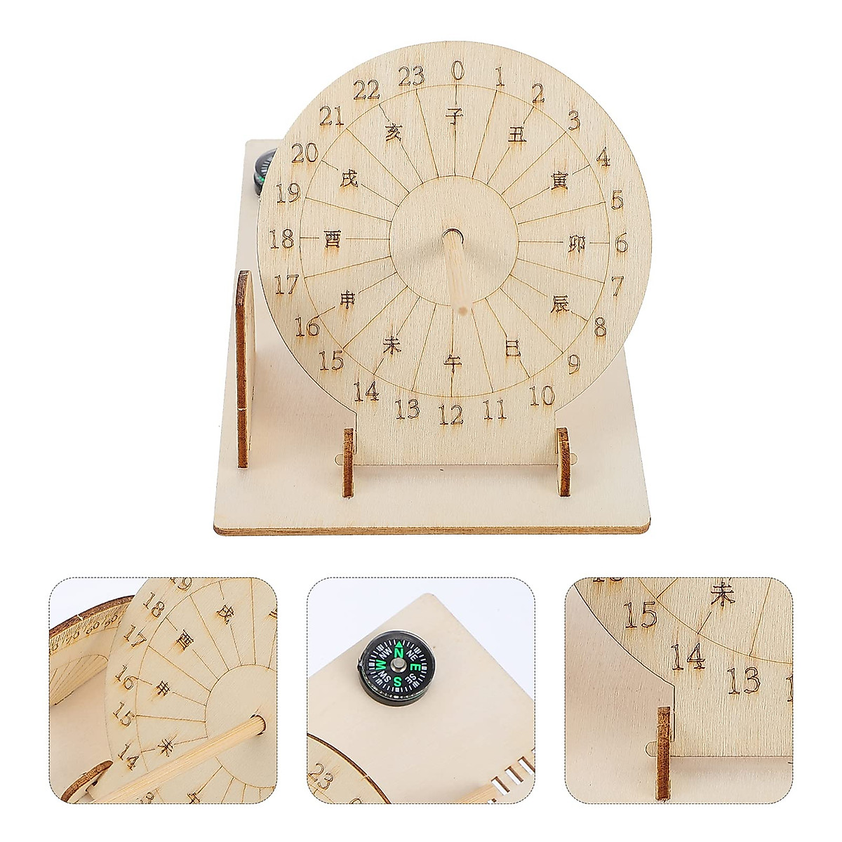 iplusmile Equatorial Sundial Clock DIY Teaching Aid Educational Tool Wooden Scientific Model