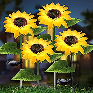 Solar Outdoor Lights for Garden Decor, 4 PACK Waterproof Solar Powered Flowers Stake Lighting for Outdoor Decor, Sunflowers LED Light for Outside Garden Patio Pathway Yard Backyard Porch Lawn