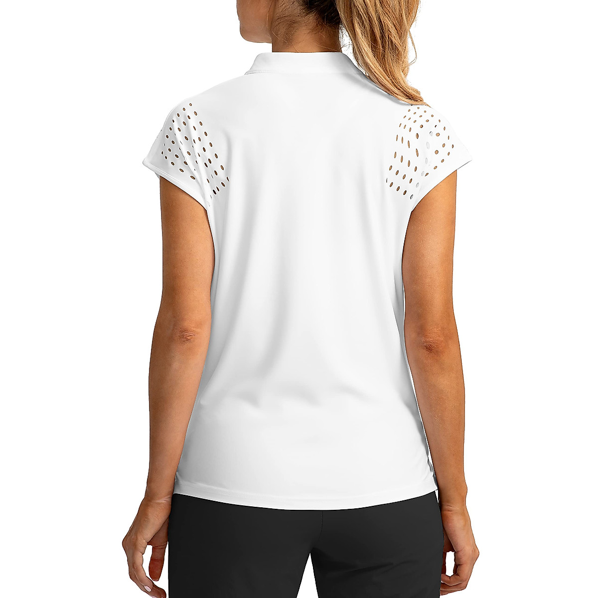 Soothfeel Women's Golf Shirt Cap Sleeve V Neck Polo Shirts Lightweight Quick Dry Workout Tennis Shirts Tops for Women(White, L)