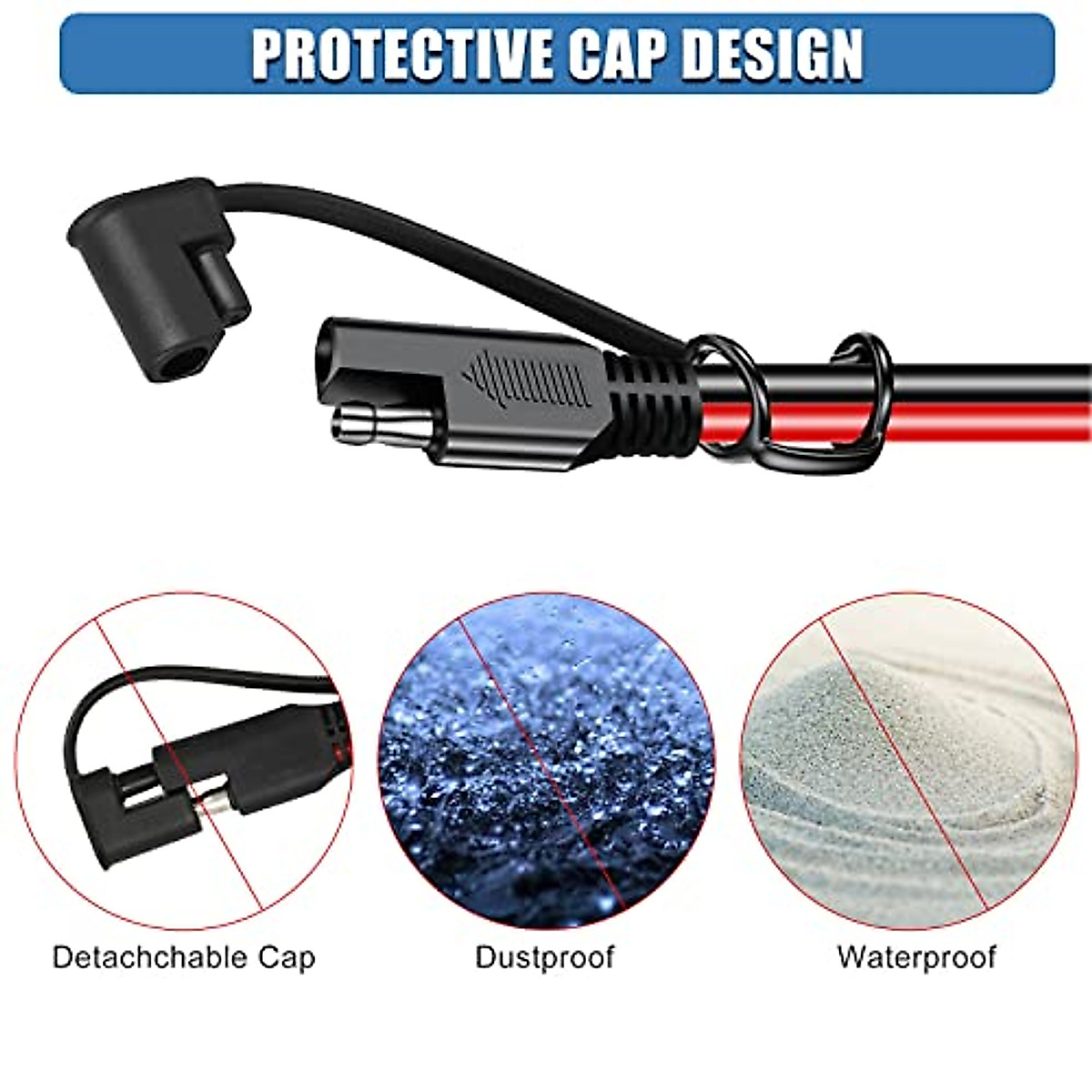 3PCS Sae Connector, SAE Quick Connector Harness, 1FT 12AWG SAE Adapter Male Plug to Female Socket Cable, Waterproof SAE Extension Cord for Solar Panel Generator Battery Charger Battery Tender cable