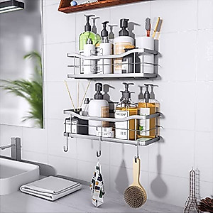 Silver Shower Caddy Rustproof Bathroom Shampoo Holder For Shower Wall Self Adhesive Shower Shelf For Inside Shower Organizer Suction
