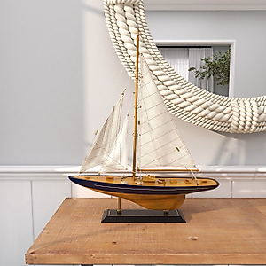 Deco 79 Wood Sail Boat Sculpture with Lifelike Rigging, 17" x 4" x 21", Beige