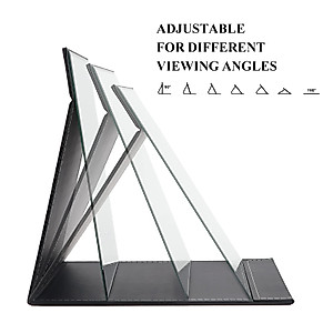 ZBEIVAN 12x9 Inches Extra Large Portable Folding Makeup Mirror, Frameless PU Leather Vanity Mirror with Stand for Desk Table Camping Travel Personal, Black