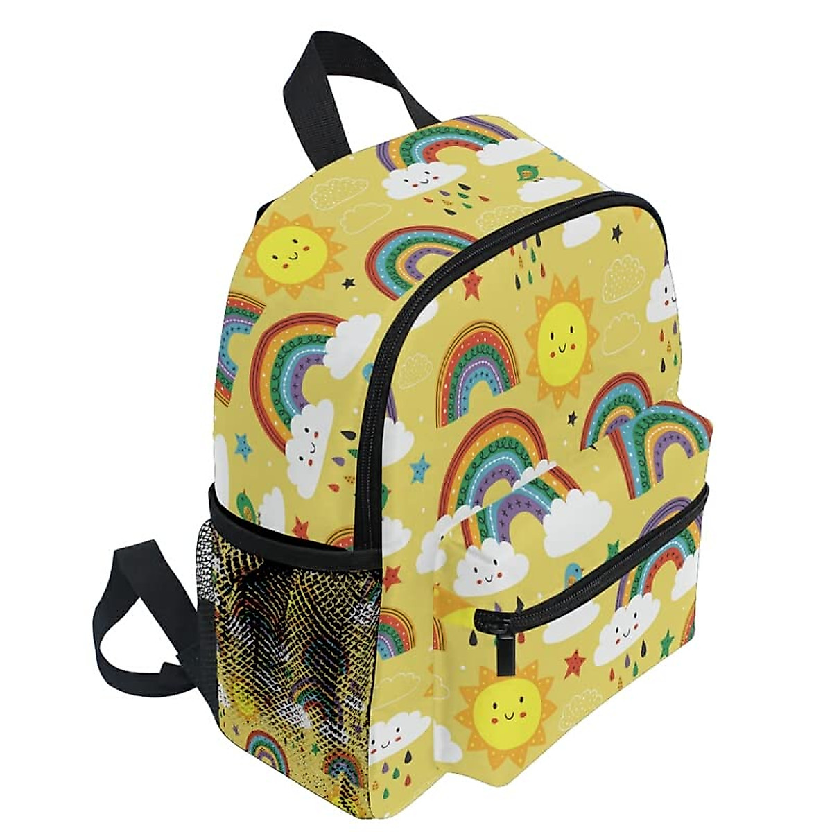 MNSRUU Toddler Backpack, Rainbow Kids Backpack Yellow Sun Small Bookbag for Girls Kawaii Mini Travel Backpack for Preschool