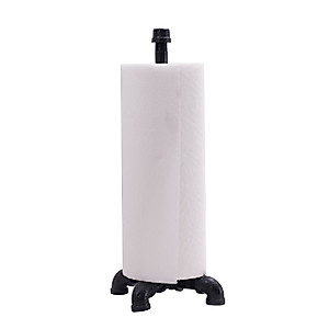 Pipe DÉCOR Black Electroplated Industrial Paper Towel Holder, Rustic Kitchen Farmhouse Decoration, Durable Metal Base and Stand Set