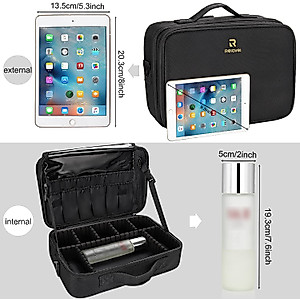 Relavel Makeup Bag Travel Makeup Train Case 13.8 inches Large Cosmetic Case Professional Portable Makeup Brush Holder Organizer and Storage with Adjustable Dividers and Shoulder Strap Black