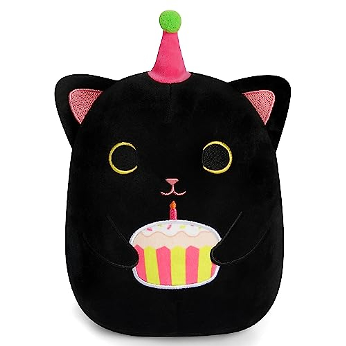 KOPHINYE Black Cat Plush, 8 inch Birthday Cat Stuffed Animal Happy Birthday Plush Cute Cat Plush Pillow with Cake, Kawaii Cat Plushie Birthday Plush for Girls, Boys and Cats