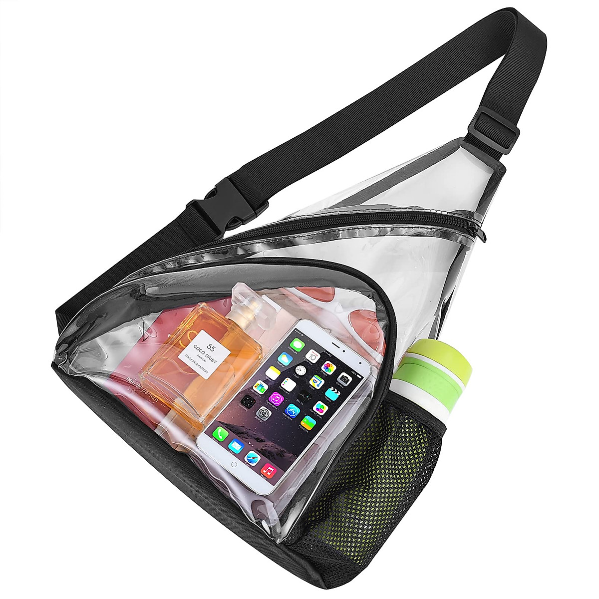 Clear Sling Bag Transparent Shoulder Cross body Backpack Perfect for Work Travel Stadium and Concerts Black