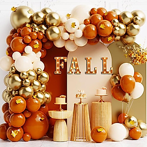 Fall Balloons Garland Arch Kit Orange Gold Burgundy White Confetti Balloons with Artificial Maple Leaves Garland for Thanksgiving Autumn Little Pumpkin Baby Shower Birthday Party Decorations