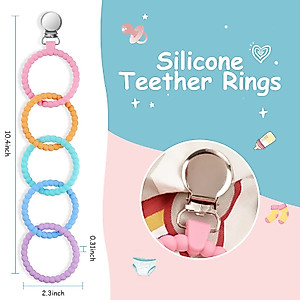 Vicloon Silicone Baby Teether Linking Rings,Silicone Teether Toy for Baby,Baby Toy Rings with Pacifier Clip,Attachable Teether Chew Toy for 3-6 Months,Baby Toy Rings Links for Stroller&Activity