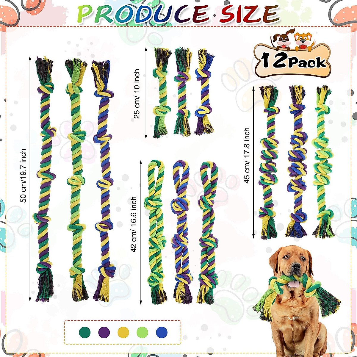 Glimin 12 Pack Large Dog Chew Toys for Aggressive Chewers Dog Heavy Duty Dog Rope Toys Bulk Cotton Large Dog Cleaning Dog Chew Toys for Medium Large Breed Dogs Teeth Cleaning