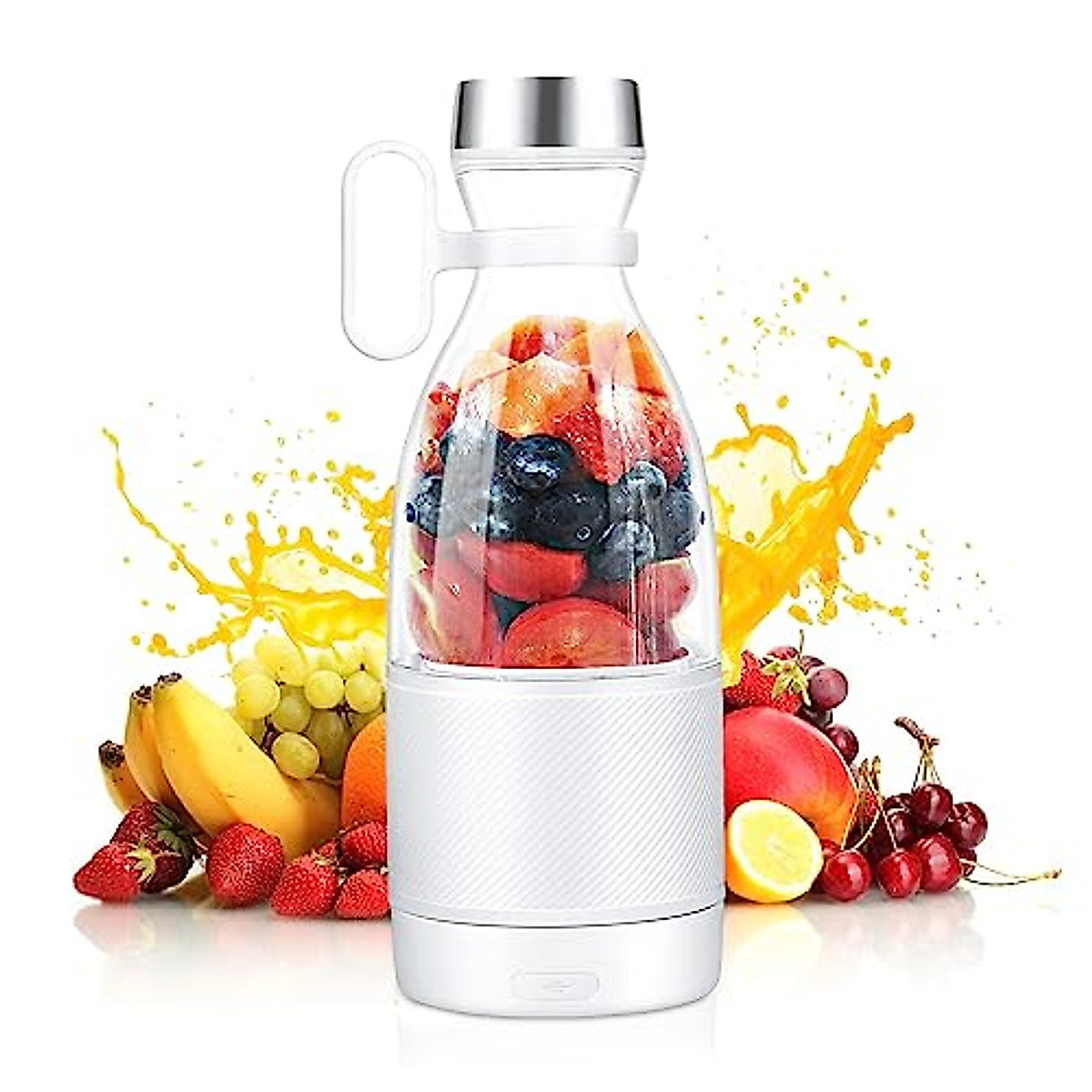 Portable Blender, Personal size Blender, USB Rechargeable Fresh Juice Blender Bottle with 6 Blades Mini Juice Blender for Travel Gym Kitchen, 450ml/15.2oz
