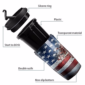 Football Print U.S Flag Travel Coffee Mug Reusable Coffee Cup Tumbler with Lid for Outdoor 250ml