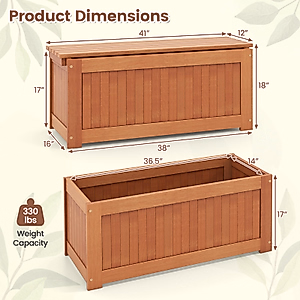 Giantex 2-in-1 Outdoor Bench, Wood Raised Garden Bed with Open Base, Teak Oil Finish, Rectangular Deep Planter Boxes for Flowers Fruit Vegetable, Bench Seat for Porch Yard Balcony Lawn