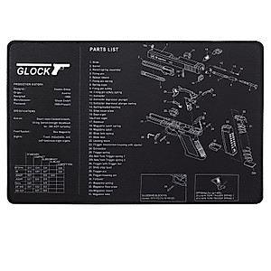Wechoice Gun Cleaning Mat Compatible for Glock, Gun Mat 11" x 17", Non-Slip/Ruggedized Stitched Edge Pistol Gun Cleaning Mats, Black