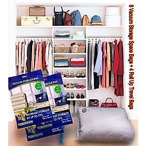 YAWPED 12 Pack Combo Premium Jumbo Extra Large Vacuum Storage Space Saver Bags X8 (47X32 Inch) with Travel Bag X4 (60X40cm)