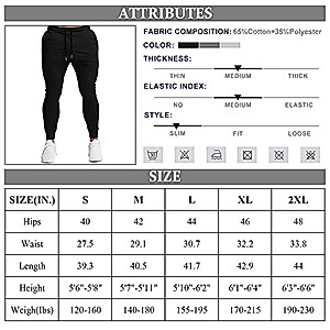 BUXKR Men's Slim Joggers Workout Pants for Gym Running and Bodybuilding Athletic Bottom Sweatpants with Deep Pockets,Black,S