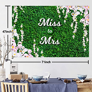 Miss to Mrs Banner Backdrop Green Meadow Flowers Theme Decor for Bachelorette Party Bridal Shower Supplies Wedding Shower Decorations Engagement Photo Booth Props