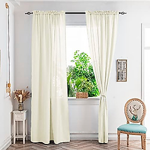 Yancorp Beige Curtains 96 Inch Length for Living Room 2 Panels Linen Textured Sheer Curtain Set Light Filtering Semi Sheer Drapes Curtains for Bedroom(Beige,W52 X L96)