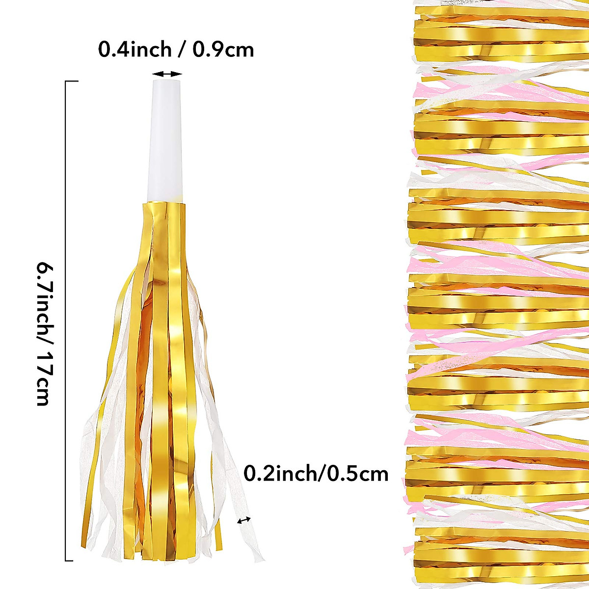 Gejoy 24 Pieces Glitter Metallic Fringed Noise Maker Musical Blowouts Whistle Fringed Party Blower Birthday Baby Shower New Year Party Favor Supplies