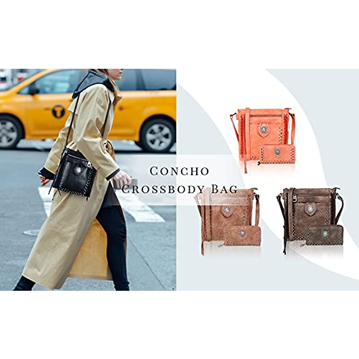 Montana West Leather Concho Crossbody Bag Collection Concealed Carry Bag For Women Shoulder Bag MW918G-9360WBK