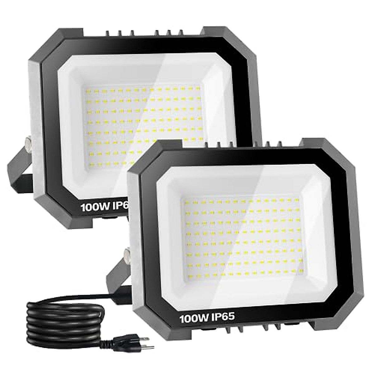 Leddictive 2 Pack LED Flood Lights Outdoor, 100W 10000LM Super Bright Floodlight Outside Work Light with 5.9FT Plug, IP65 Waterproof 6000K Outdoor LED Flood Light for Garage, Yard, Lawn, Garden