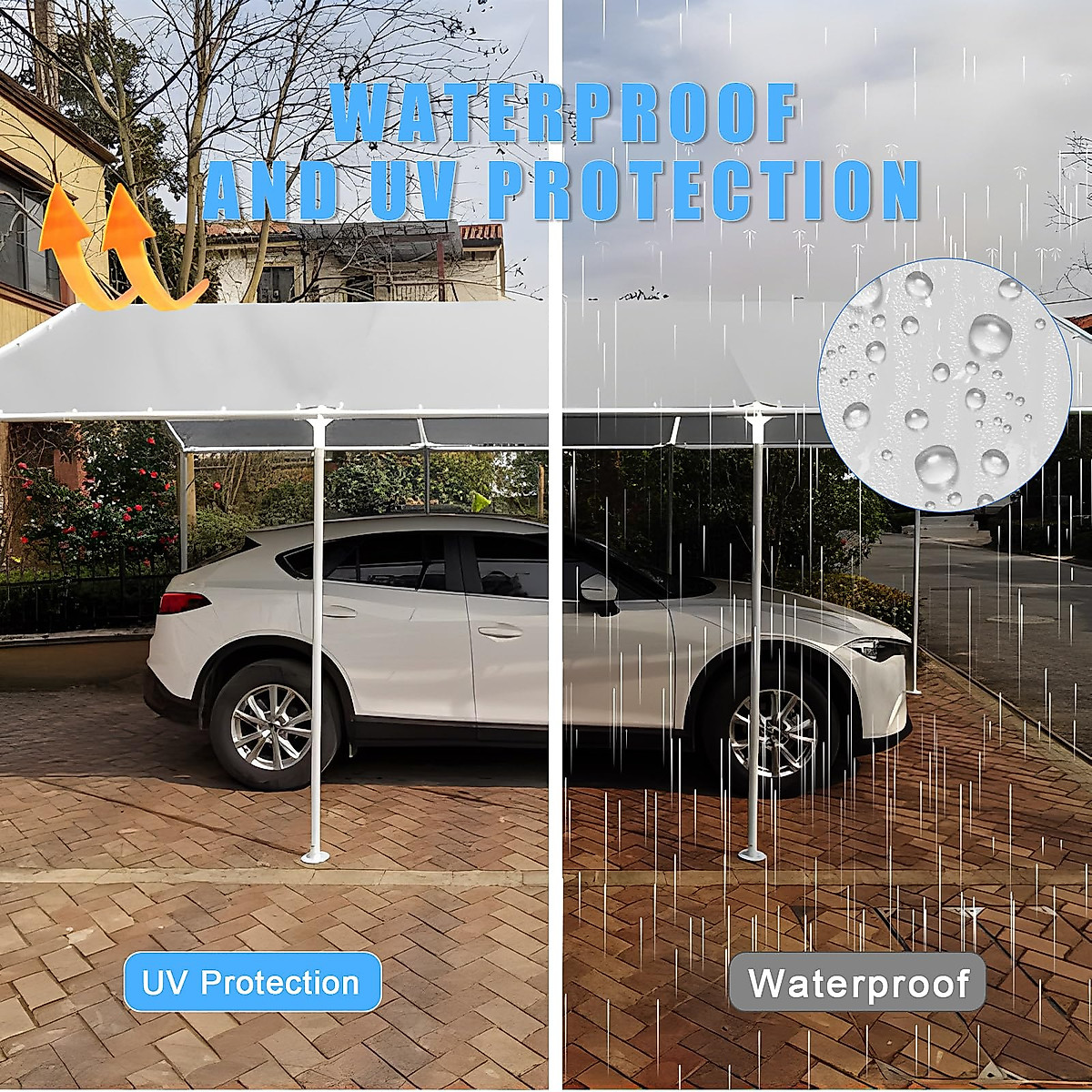 HFYZZ 10 x 20 Ft Heavy Duty Carport Replacement Canopy Cover Waterproof & UV Protected Car Garage Top Tent Shelter Tarp Cover with 44 Ball Bungees Cords, Only Top Cover, Grey