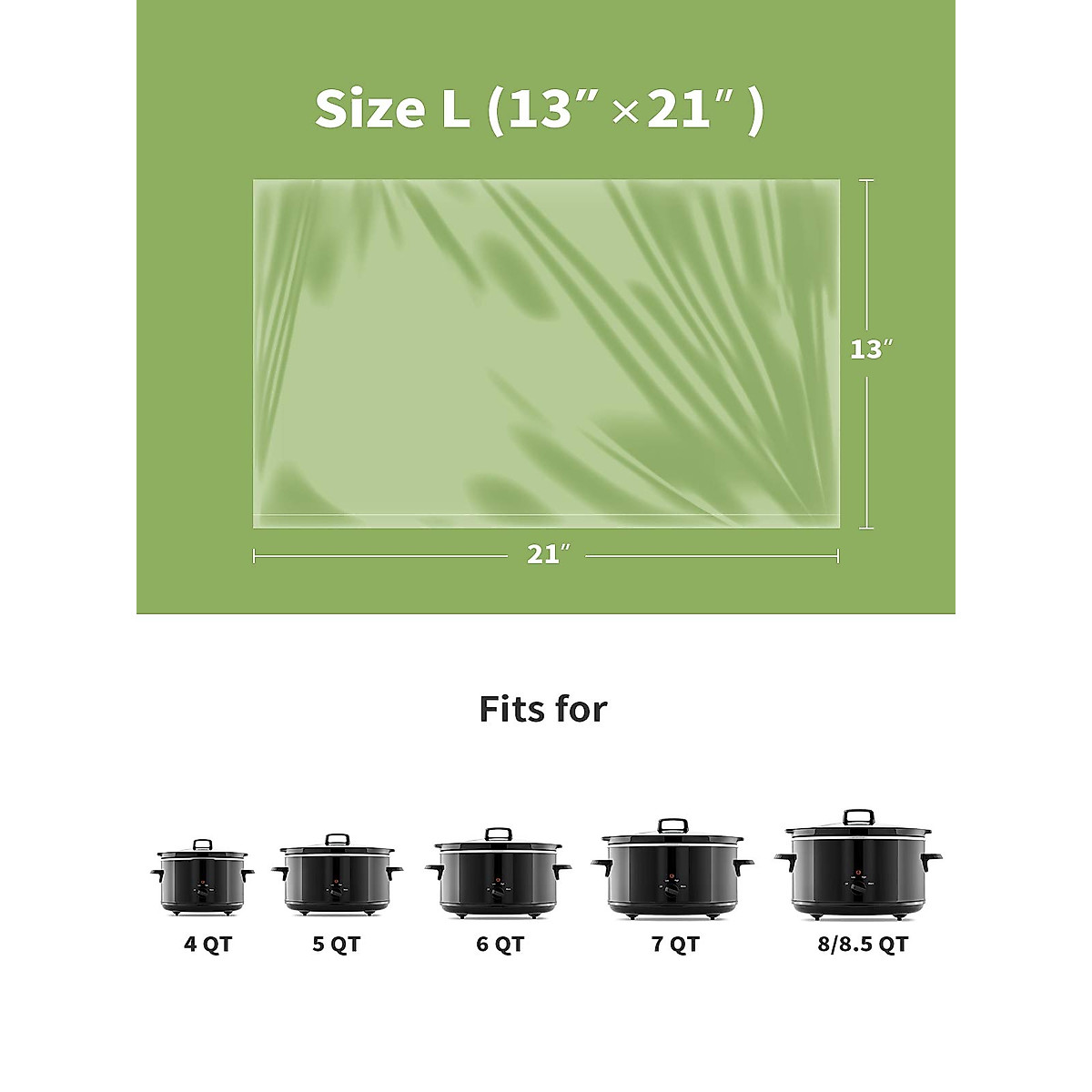 [NEW]KOOC Premium Slow Cooker Liners and Cooking Bags, Large Size Fits 4QT to 8.5QT Pot, 13"x21" (20 counts), Suitable for Oval & Round Pot, BPA Free