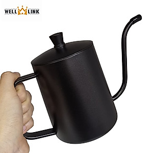 WELLLINK Gooseneck Coffee Kettle,Narrow Long Spout,20oz/600ML Stainless Steel Hand Drip Coffee Pot with Long Narrow Spout,Pour Over Coffee/Tea Dripper,Travel Coffee Maker,Easy To Clean