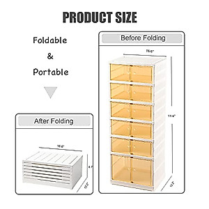 SkMugel Shoe Storage Boxes,Foldable Shoe Storage Cabinet with Doors,12 Pack Collapsible Shoe Rack Storage Organizer,Clear Plastic Shoe Container with Lids,Quick Assembly,6 Tiers