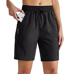 MASKERT Women's Hiking Cargo Shorts Quick Dry Athletic Golf Shorts 7 Inches Lightweight Running Summer Shorts with Zipper Pockets, Black XL