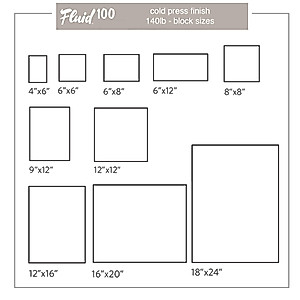 Fluid 100 Artist Watercolor Block, 140 lb (300 GSM) 100% Cotton Cold Press Pad for Watercolor Painting and Wet Media w/Easy Block Binding, 6 x 6 inches, 15 Sheets