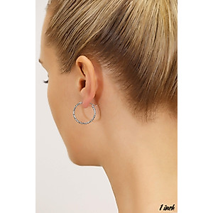 14k Gold X-pattern Diamond-cut Round Hoop Earrings, 1'' Diameter…