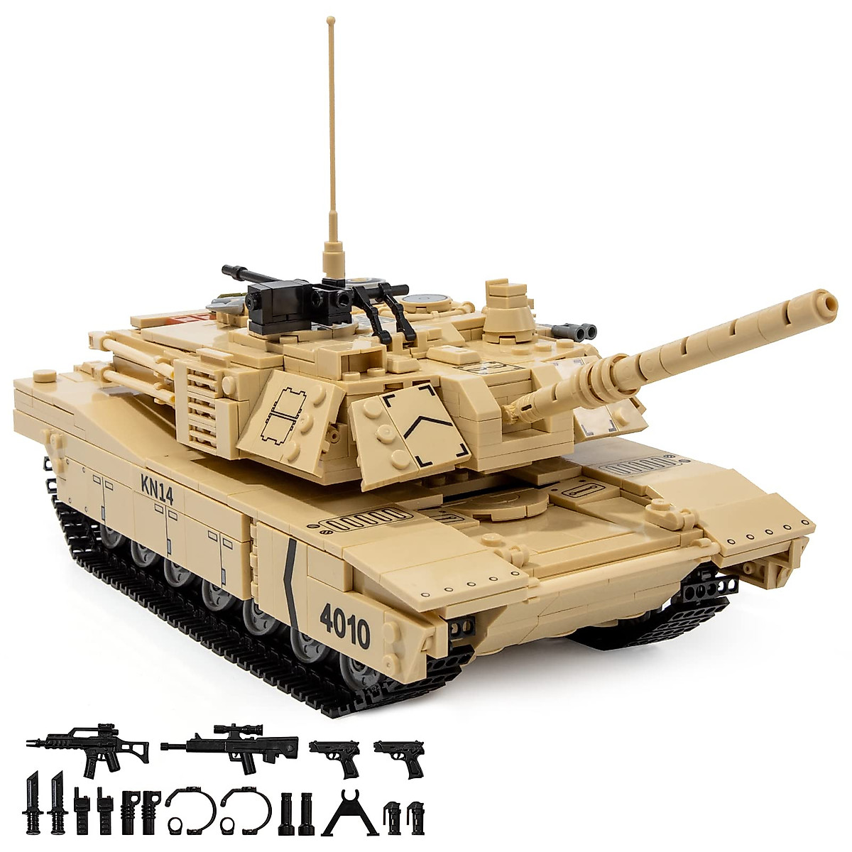 M Menbis M1A2 Simulated Tank Model Kit，WW2 Military Armed Tanks Building Block with 4 Soldier Figures ,Toys for Model Lovers，Gift for Boys 8-12(1053 Pcs)