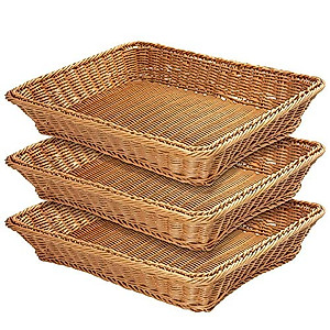 WEVOGTY 17.7" Poly-Wicker Bread Basket,Woven Tabletop Food Fruit Vegetables Serving Basket, Restaurant Serving,Brown (3 PACKS)