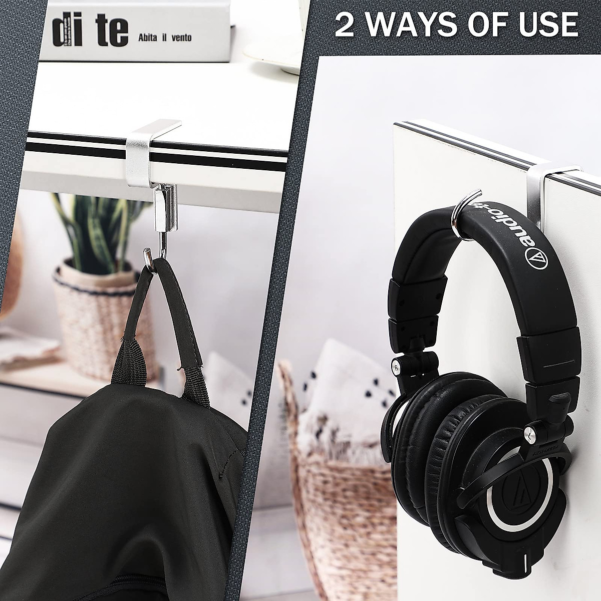 Student Purse Table Hook Desk Office Bag Hook Nail Free Purse Hanger Aluminium Alloy Purse Holder Handbag Hook Hanger Holder Bag Hanger for Table Hanging Storage Decor (4 Pcs, 2.6 cm/ 1.02 Inches)