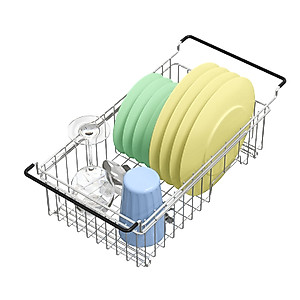 TreeLen Expandable Dish Drying Rack Over The Sink Small Dish Drainer in Sink Adjustable Rustproof Sink Strainers for Kitchen-304 Stainless Steel
