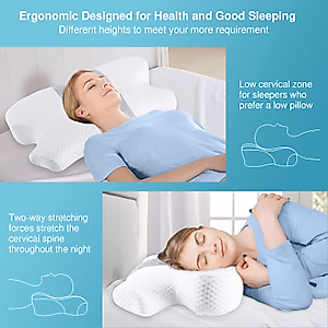 DAFIFO Cervical Pillow Memory Foam Pillows, Contour Pillows for Neck and Shoulder Pain Relief, Ergonomic Orthopedic Sleeping Bed Pillow for Side Sleepers, Back and Stomach Sleepers (Grey)