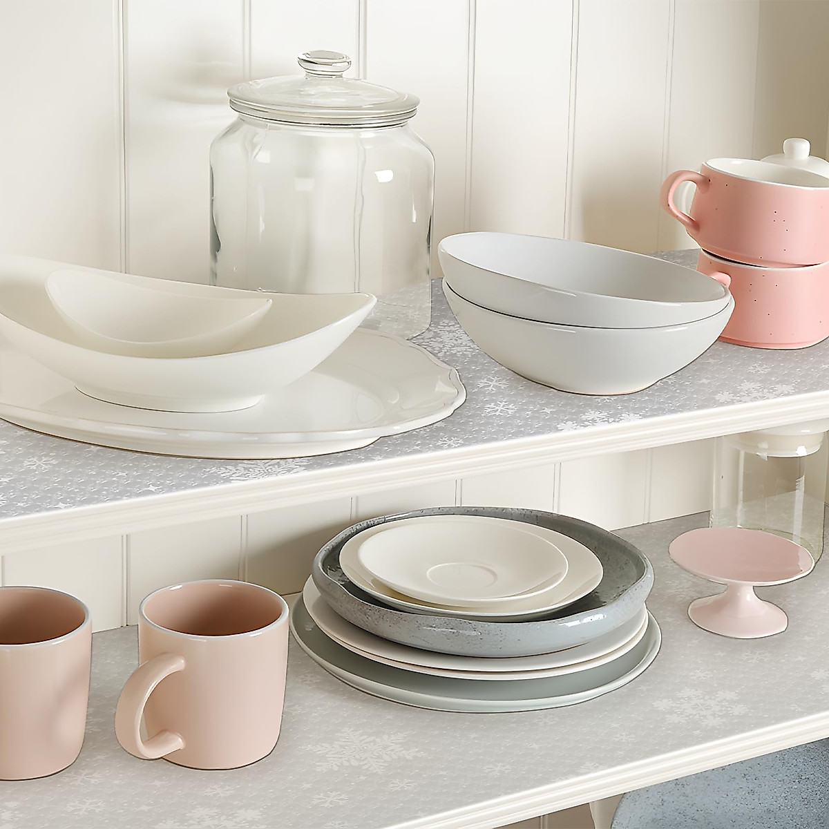 Shelf Liners for Kitchen Cabinets, Waterproof Drawer Liner Non Adhesive Bathroom Sink Liner, Fridge Liner No Slip Cupboard Mats EVA Place Mats Roll - Clear Snow 17.7"×118"