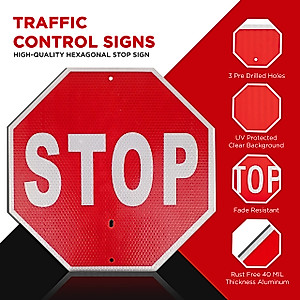 OLANZU Handheld Stop Slow Sign with Wooden Handle - 12" x 12" Double sided Crossing Guard Stop Sign - Honeycomb Reflective Road Sign,Aluminum Sign - Easy to Install