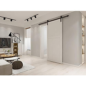 AmazonBasics Sliding Barn Door Hardware Kit, 6.6 Foot, J Shape, Black