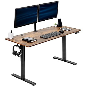 VIVO Electric 55 x 24 inch Stand Up Desk, Height Adjustable Standing Home & Office Workstation with Memory Controller, Rustic Vintage Brown Top, Black Frame, DESK-E155TN