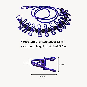 Zhoudafu 4 Pack Portable Travel Clothesline with 12 Clothespins, Windproof Clothing line with 12 Clothes Clips for Indoor Laundry&Balcony Clothes Drying line, Outdoor Camping Accessories (Purple)