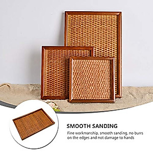 Cabilock Rustic Wooden Serving Trays Rattan Handwoven Rectangular Utensils Food Tea SPA Salon Tray Sundries Storage Organizer Farmhouse Decoration for Home Restaurant Brown 30x20cm