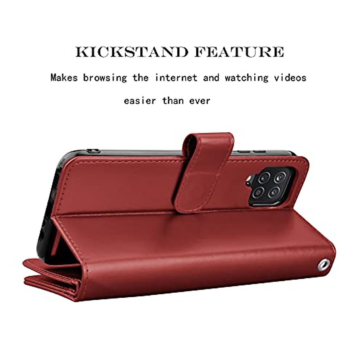 NJJEX Wallet Case for Samsung Galaxy A12, for Galaxy A12 Case 6.5", [9 Card Slots] PU Leather Credit Holder Folio Flip [Detachable] Kickstand Magnetic Phone Cover & Lanyard for Samsung A12 [Wine Red]