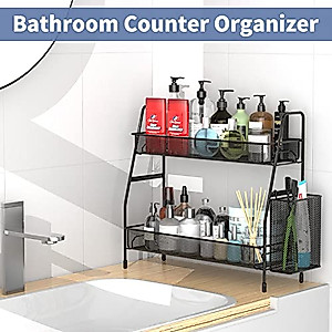 EKNITEY Bathroom Countertop Organizer Shelf - 2 Tier Counter Spice Rack Metal Makeup Rack Small Perfume Organizer for Sink/Bedroom/Living room/Kitchen/Office