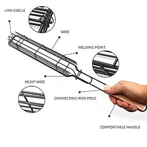 Grilling Basket - BBQ Grill Accessories and Grill Grate, Duty Stainless Steel BBQ Grill Box Tool With Lockable And Wood Handle for Veggies, Meat, Seafood, and More